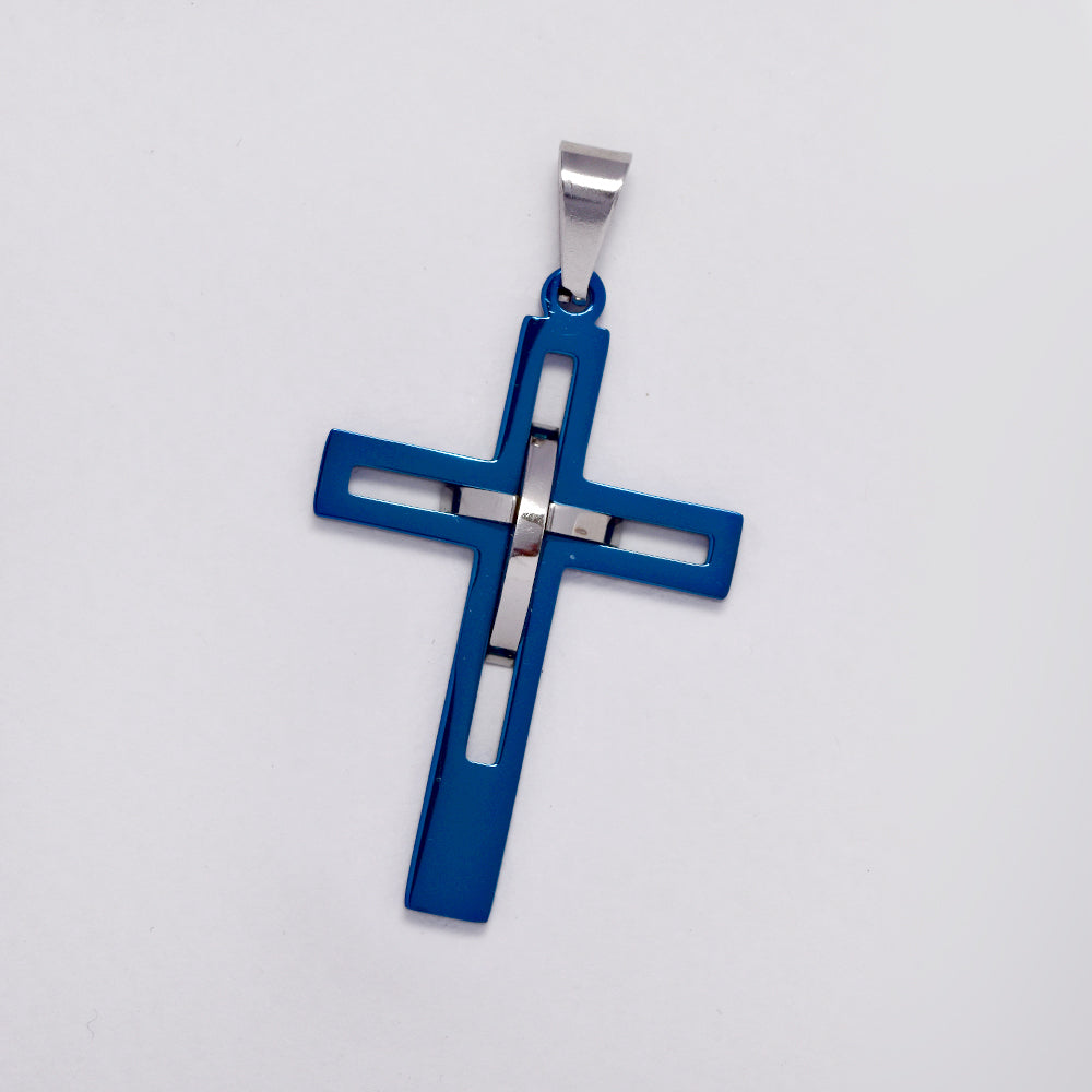 Stainless steel blue and silver cross inside cross pendant - NCSSP035 ...